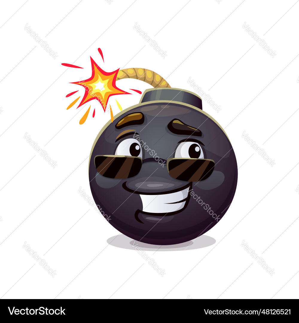 Cartoon smiling bomb character wearing sunglasses Vector Image