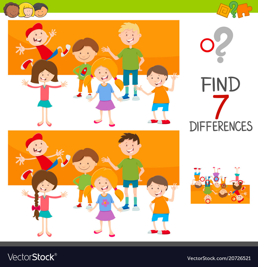 Differences game with kid characters Royalty Free Vector