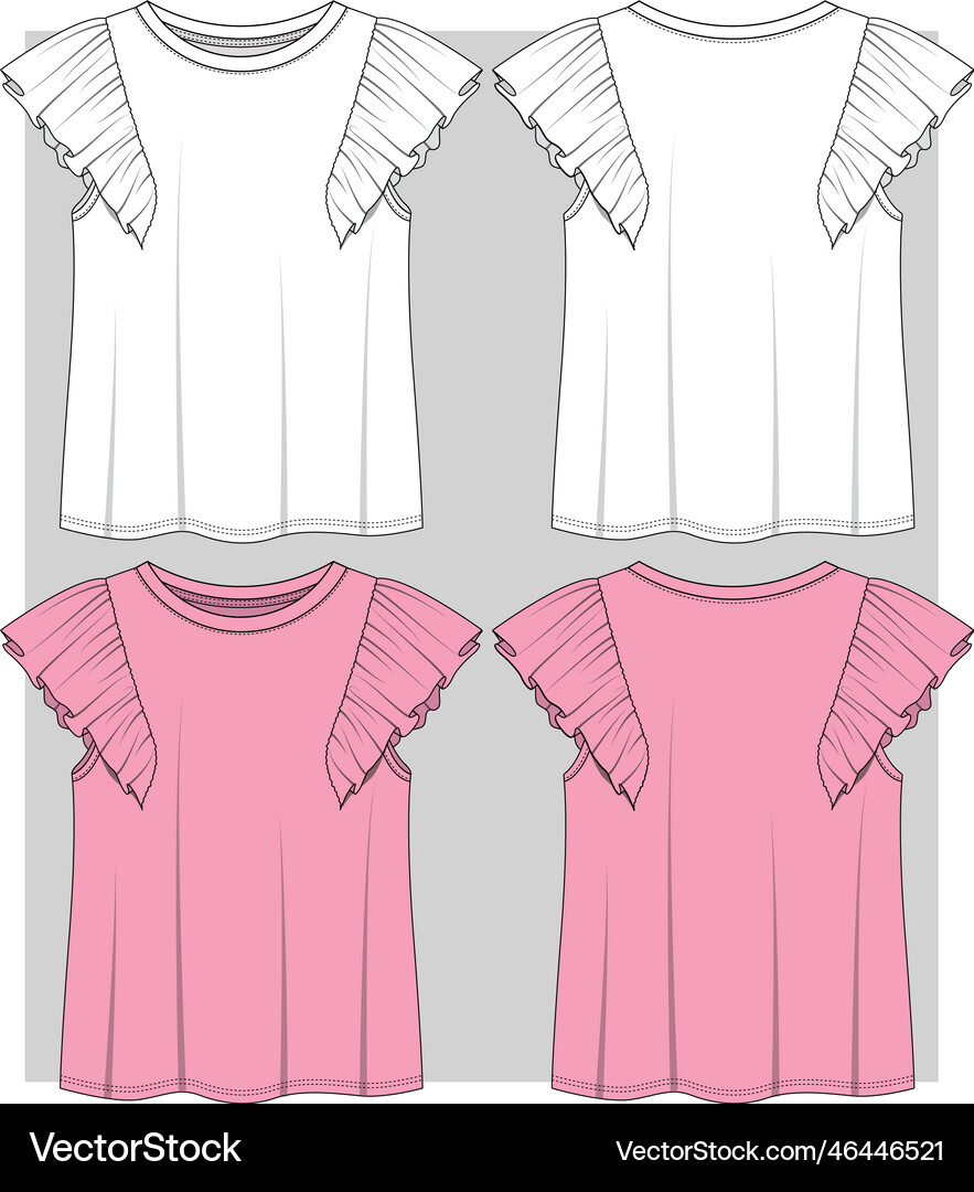 Fashion top with ruffles sleeve flat sketch Vector Image