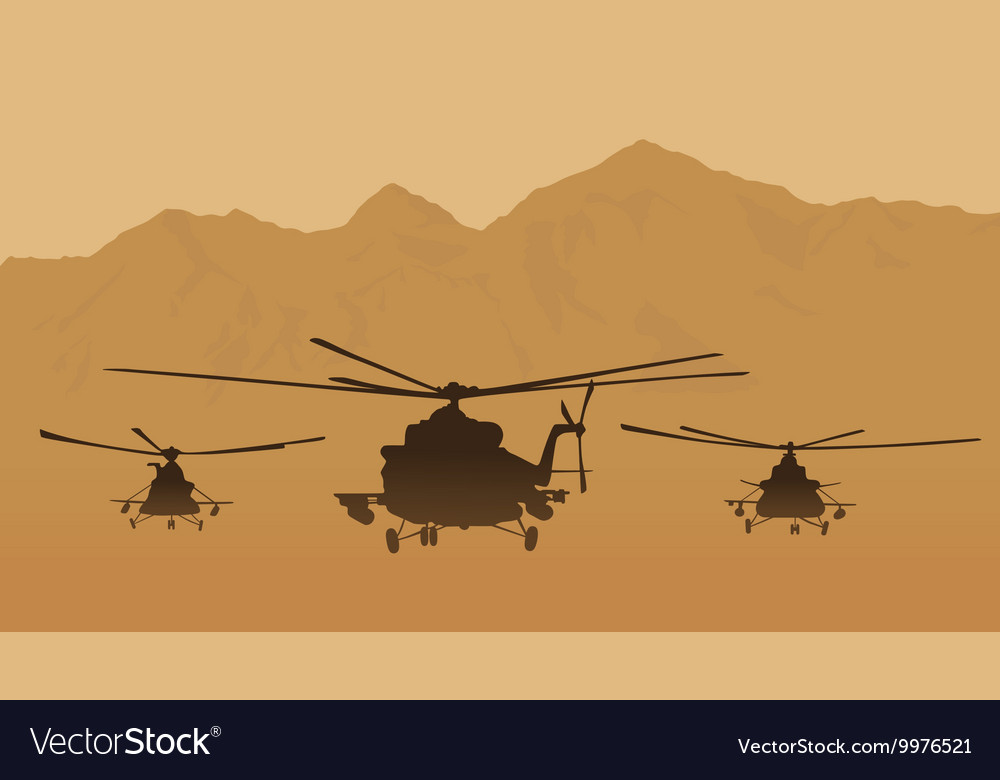 Fighting helicopters in attack Royalty Free Vector Image