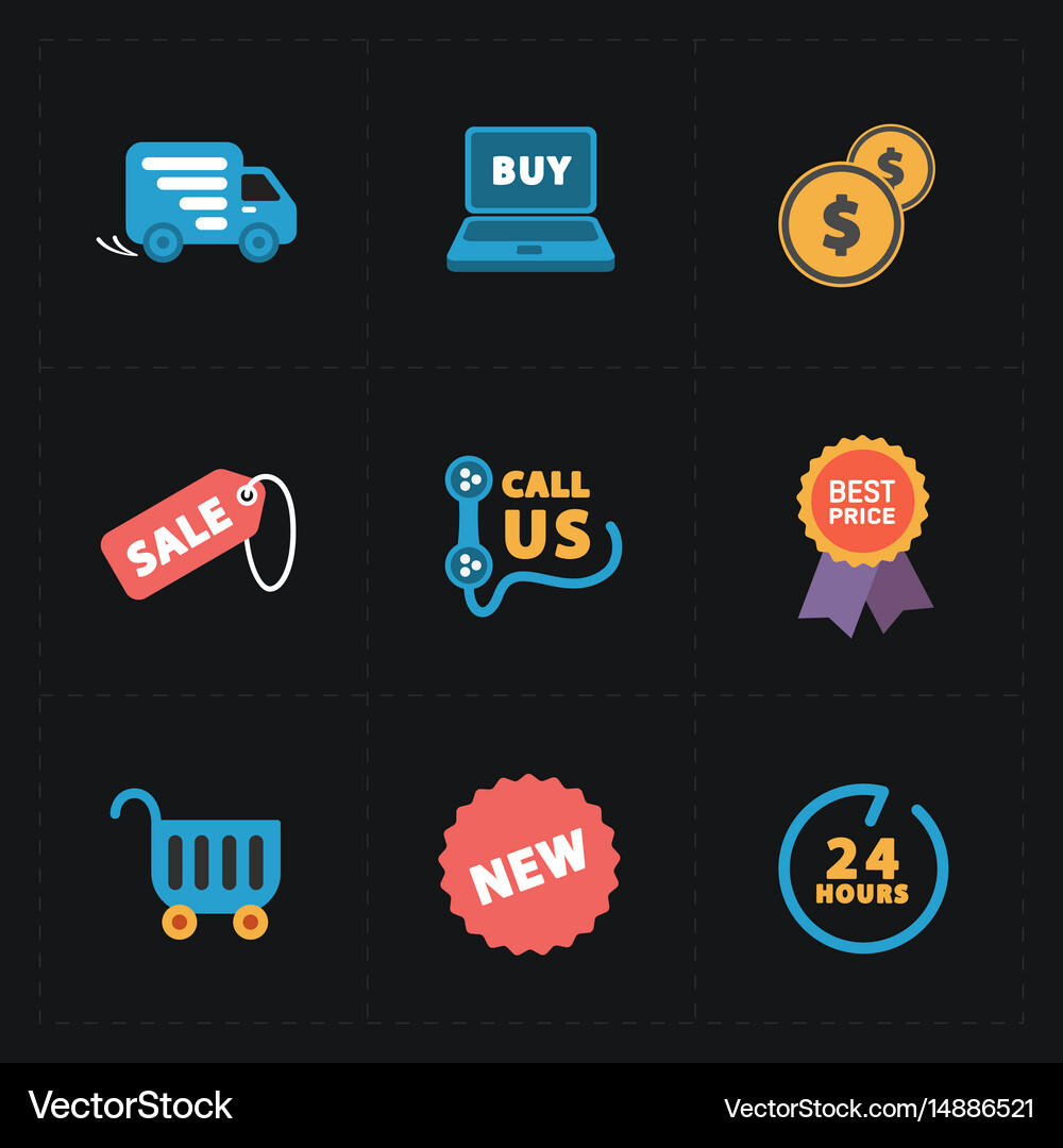 Flat colorful shop icons on black Royalty Free Vector Image