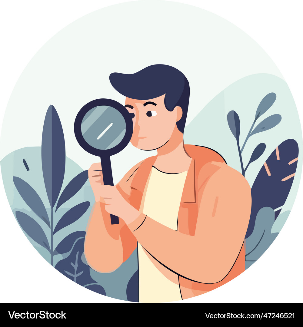Searching businessman holding magnifying glass Vector Image
