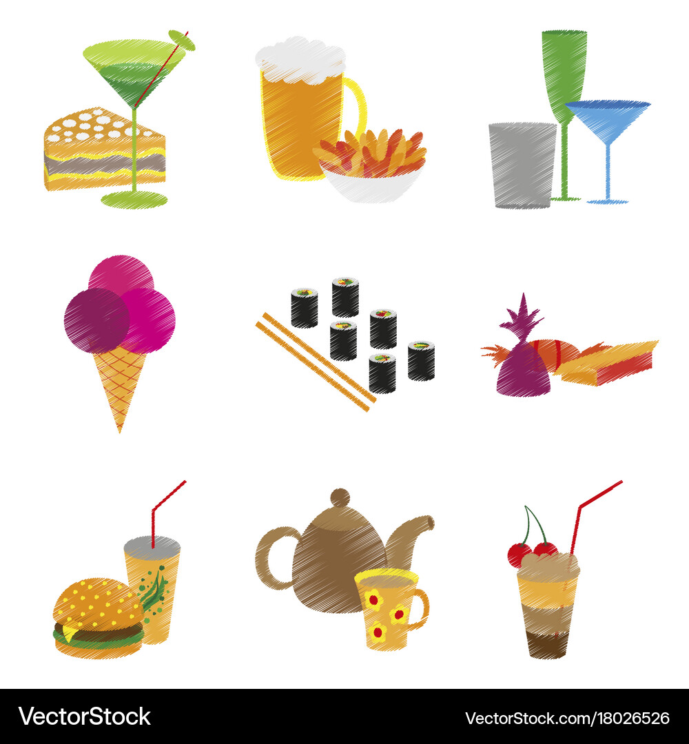Assembly flat shading style icons food Royalty Free Vector
