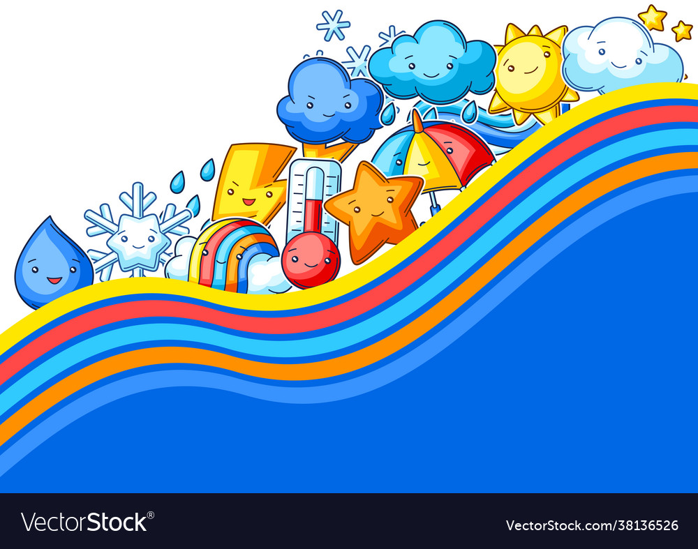 Background with cute kawaii weather items funny Vector Image