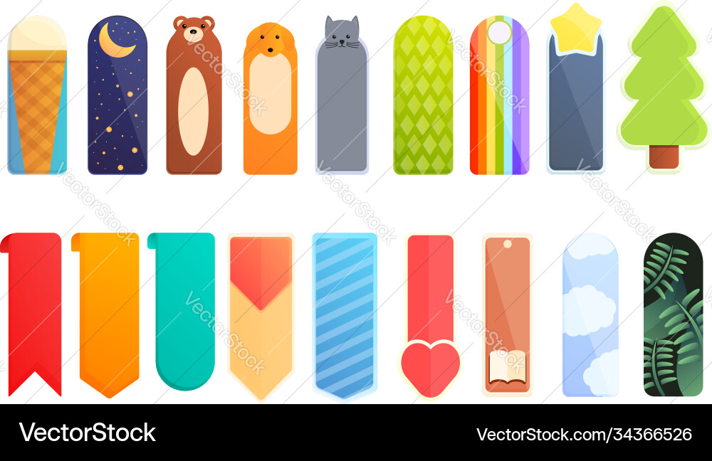 Bookmark icons set cartoon style Royalty Free Vector Image