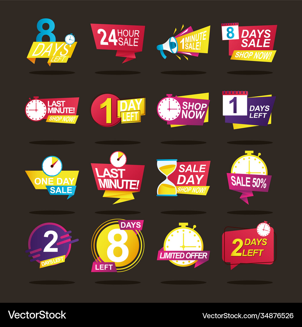 Bundle sixteen sale countdown badges Royalty Free Vector