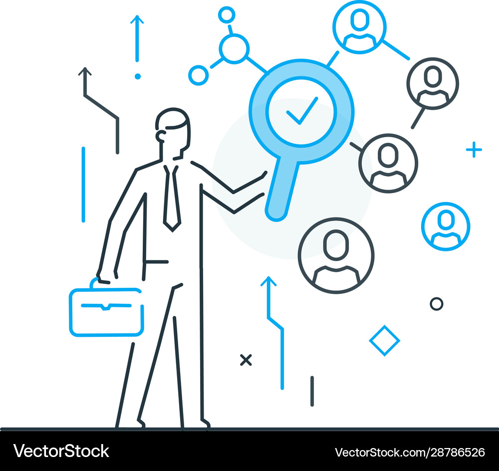 Businessman with magnifier looking for customers Vector Image