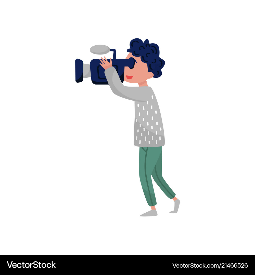 Cameraman with professional equipment young guy Vector Image