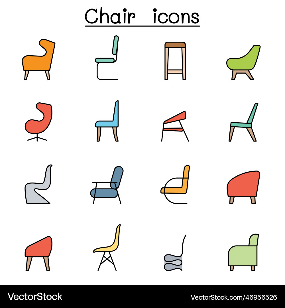 Chair color line icon set Royalty Free Vector Image