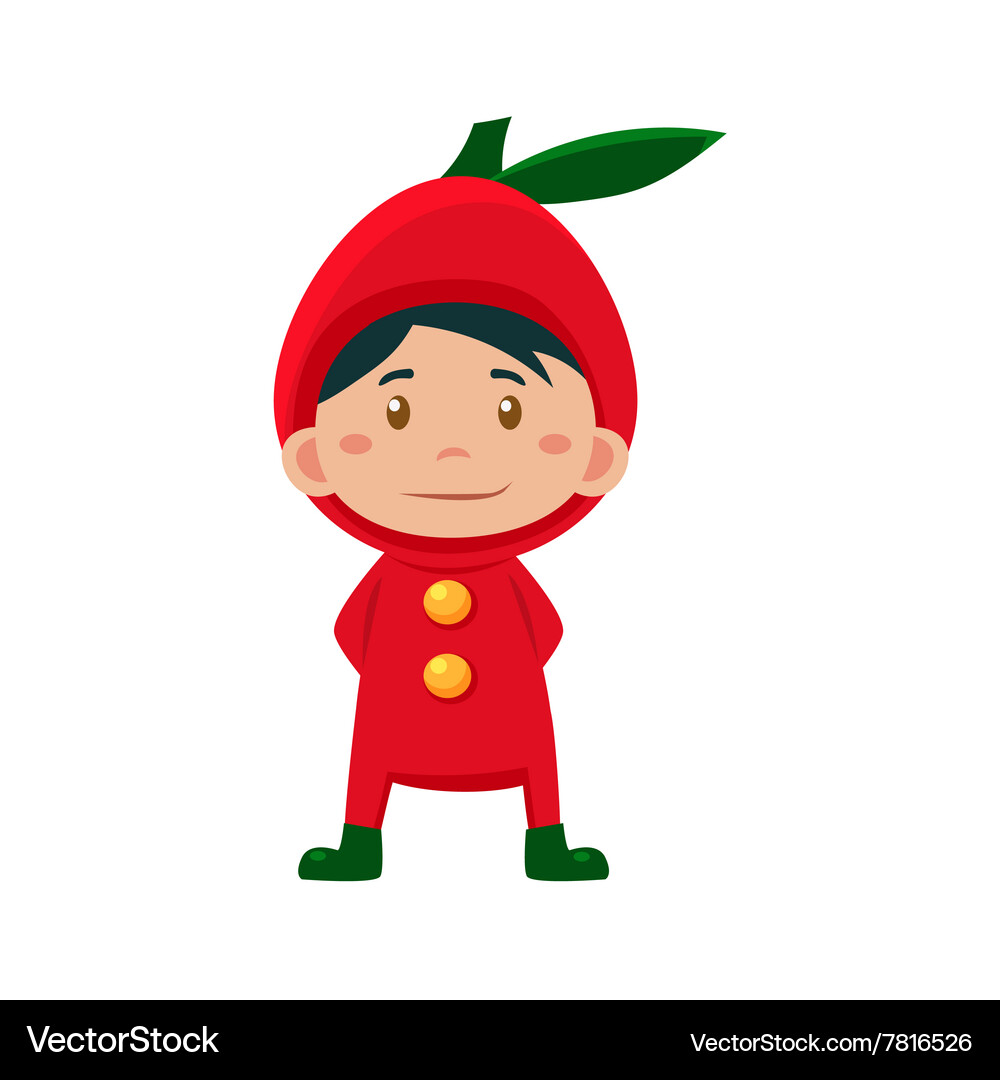 Child wearing costume red apple Royalty Free Vector Image