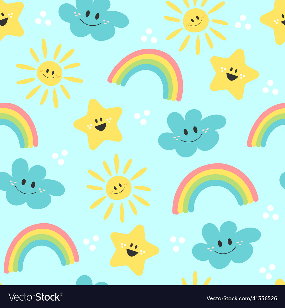 Cute cartoon sun rainbow cloud and star Royalty Free Vector