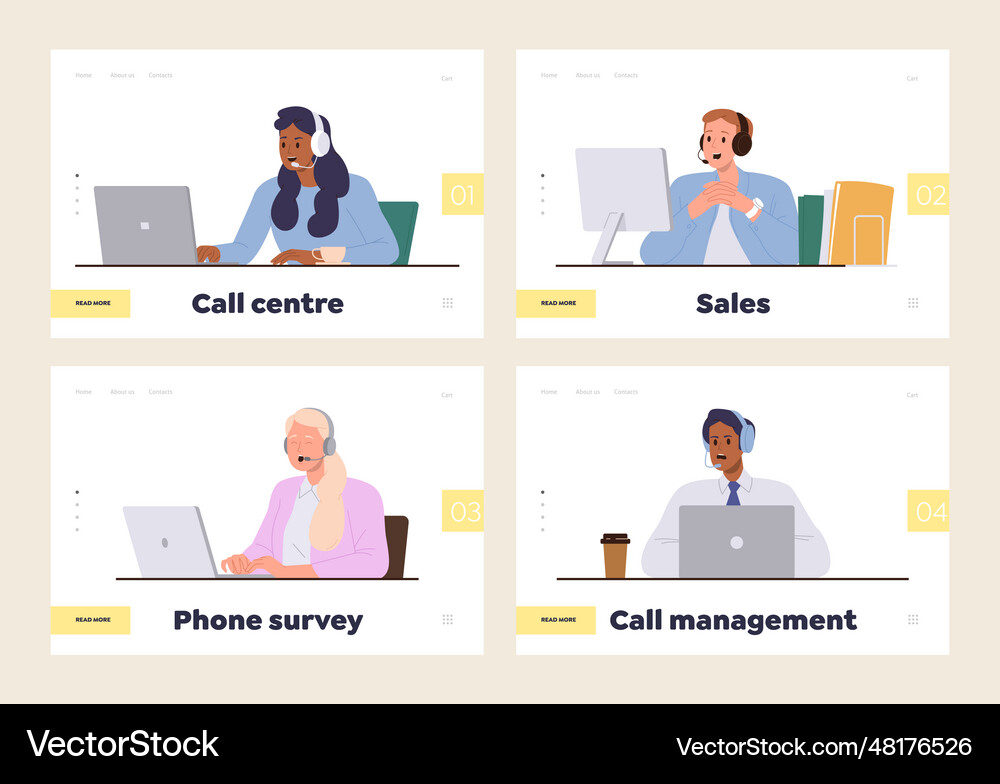 Landing page design template set for call center Vector Image