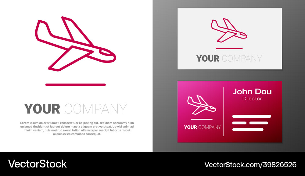 Logotype line plane landing icon isolated on white