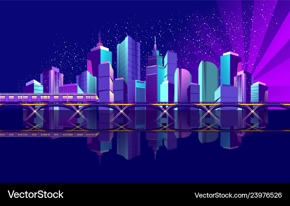 Night city by the ocean Royalty Free Vector Image
