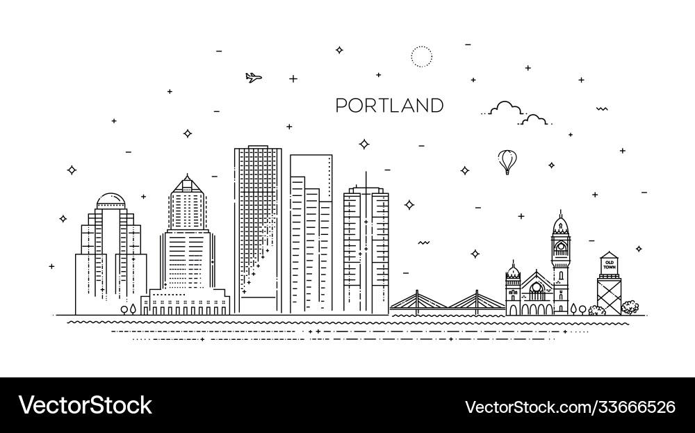 Oregon portland line skyline Royalty Free Vector Image
