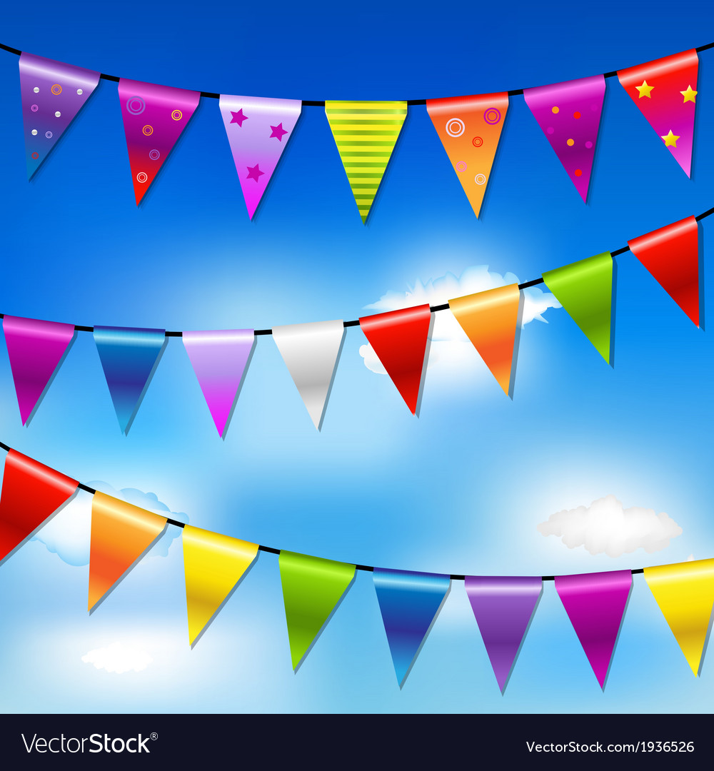 Rainbow Bunting Banner Garland With Blue Sky Vector Image