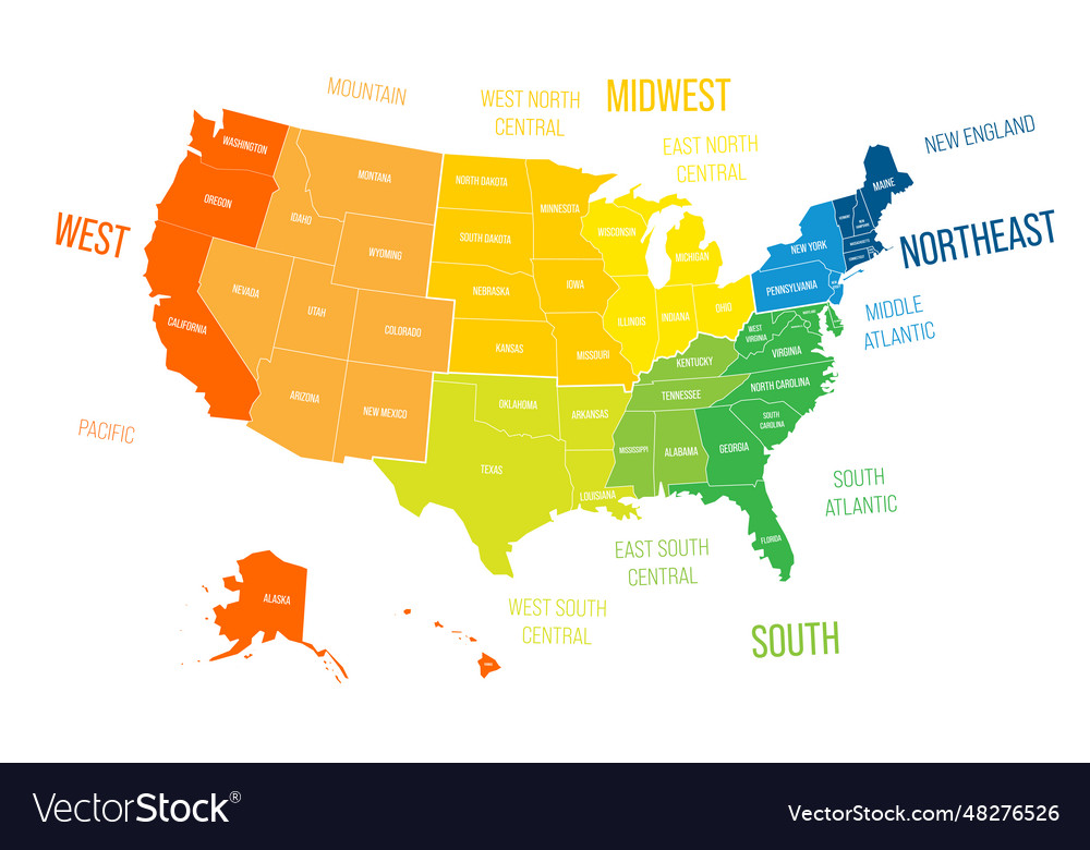 Regions and divisions of united states Royalty Free Vector