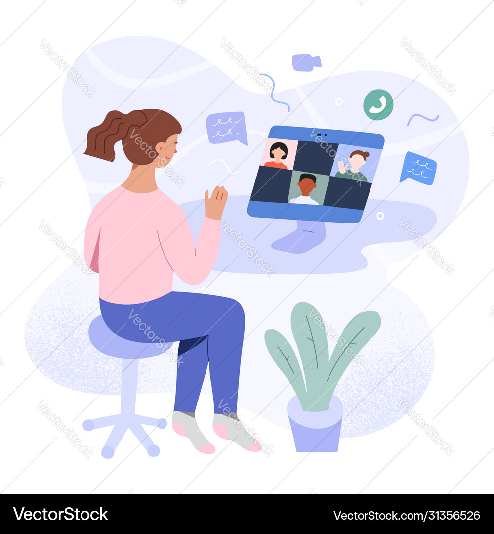 School learning on video conference girl Vector Image