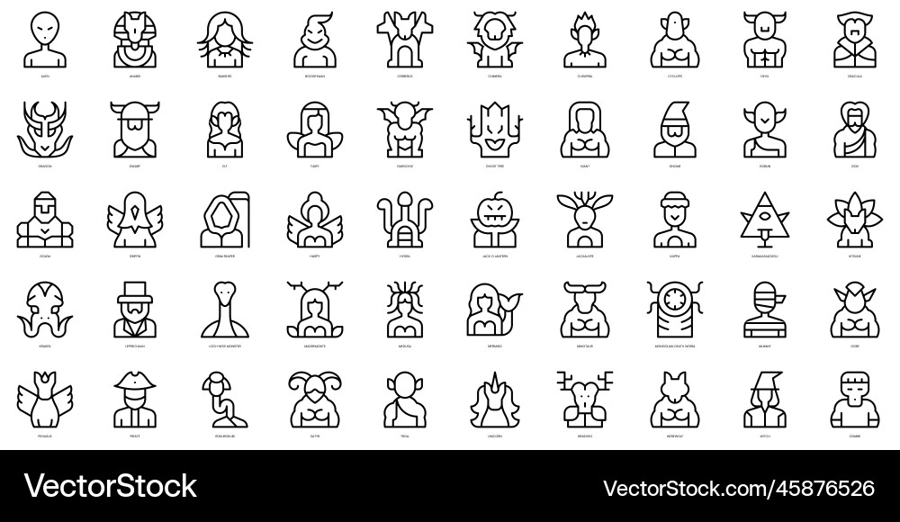 Set of thin line mythical creatures icons Vector Image