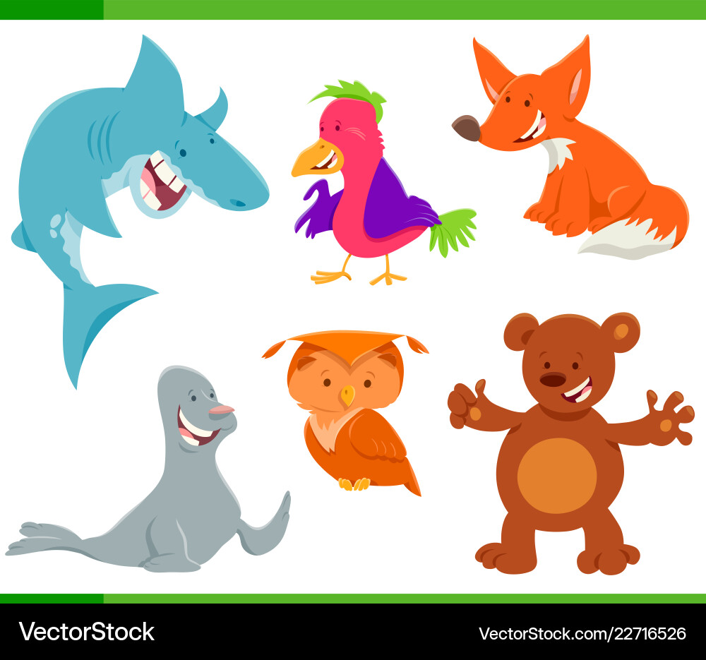 Wild animal characters cartoon set Royalty Free Vector Image