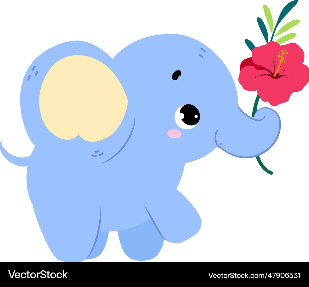 Cute baby elephant character with trunk holding Vector Image
