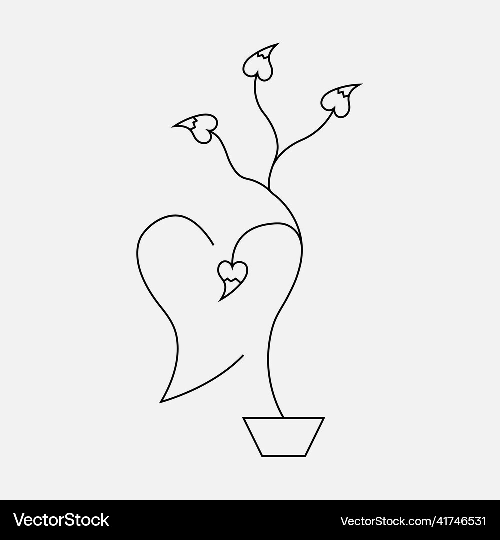Outline love flower continuous line art in Vector Image