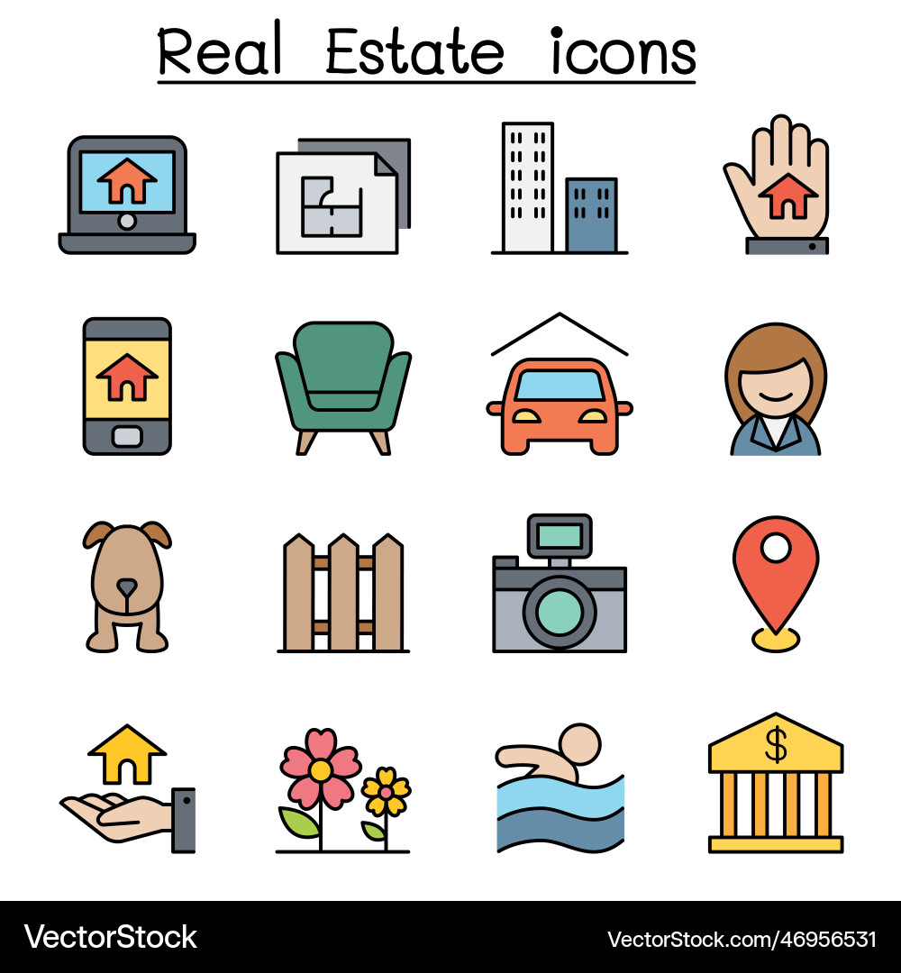 Real estate color line icon set Royalty Free Vector Image