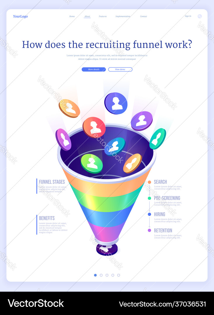 Recruiting funnel hiring isometric landing page Vector Image