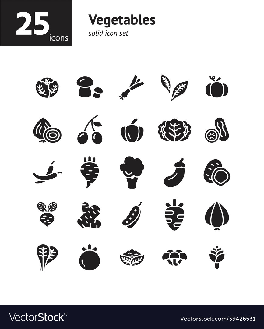 Vegetables solid icon set Royalty Free Vector Image