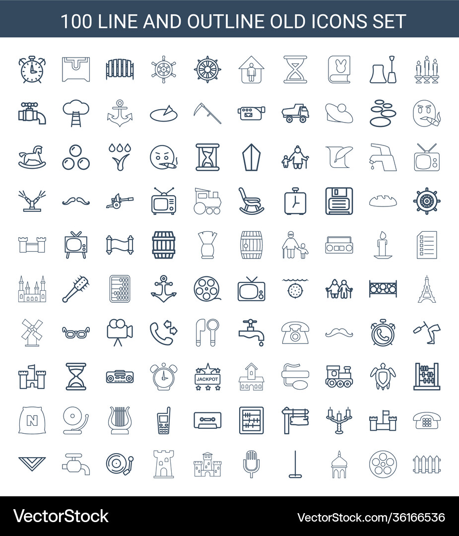 100 old icons Royalty Free Vector Image - VectorStock