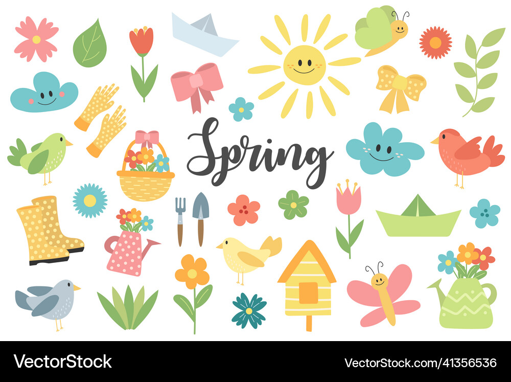 Collection of hand drawn spring items for bright Vector Image
