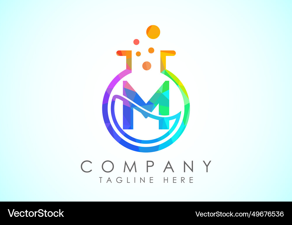 English alphabet m with science lab emblem low Vector Image