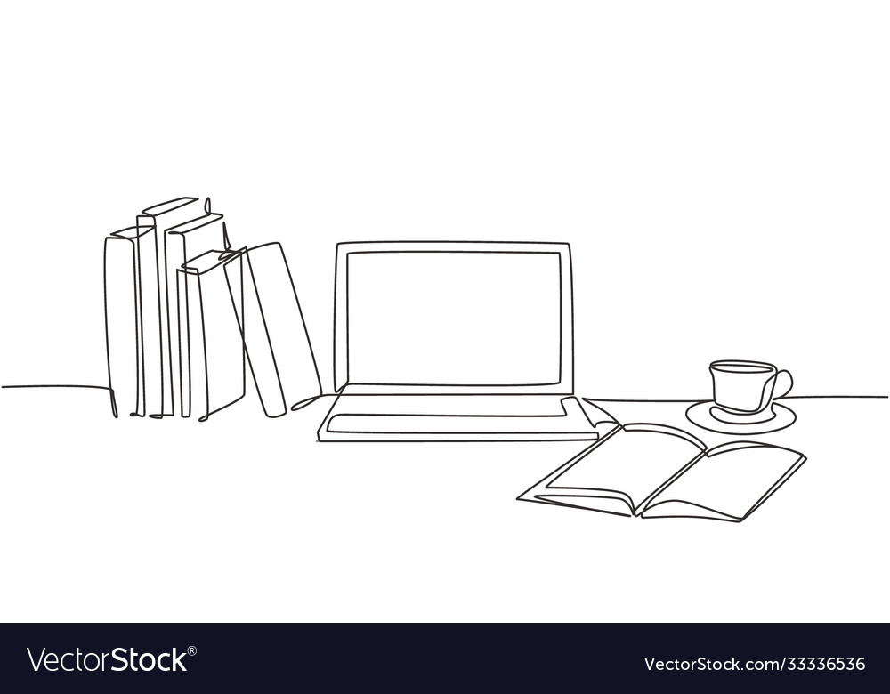One continuous line drawing stack books Royalty Free Vector