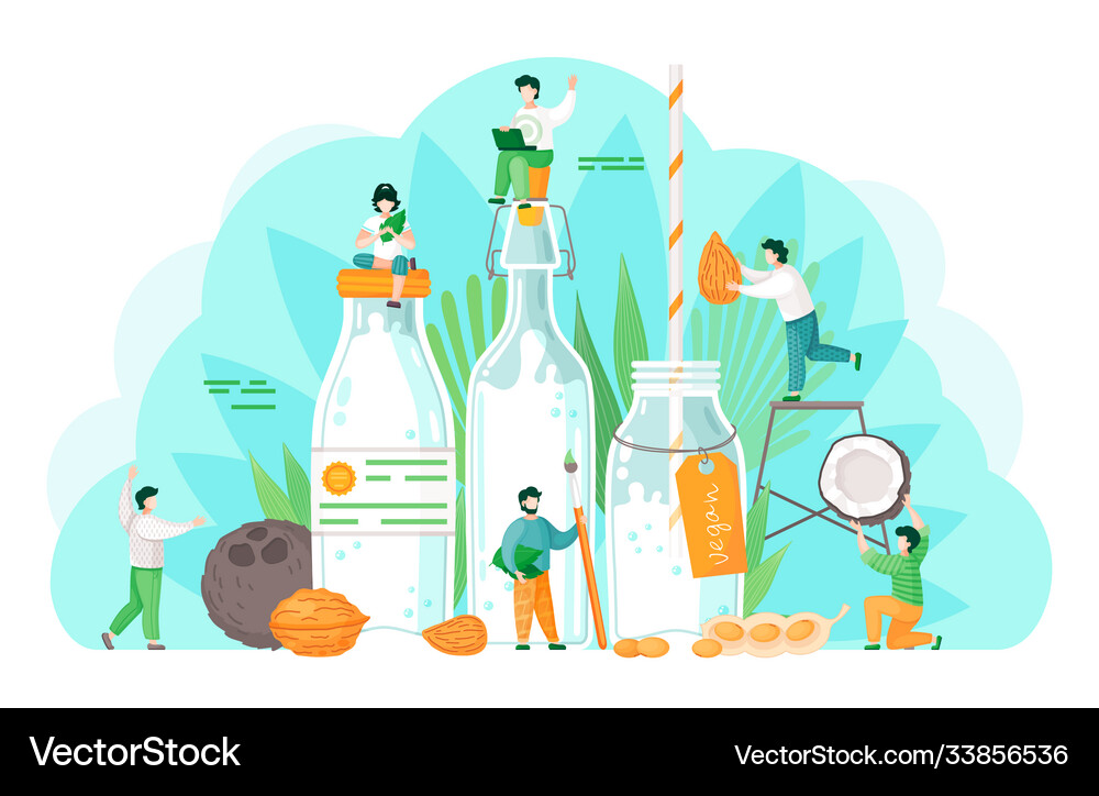 Plant-based vegan nutty milk cartoon Royalty Free Vector