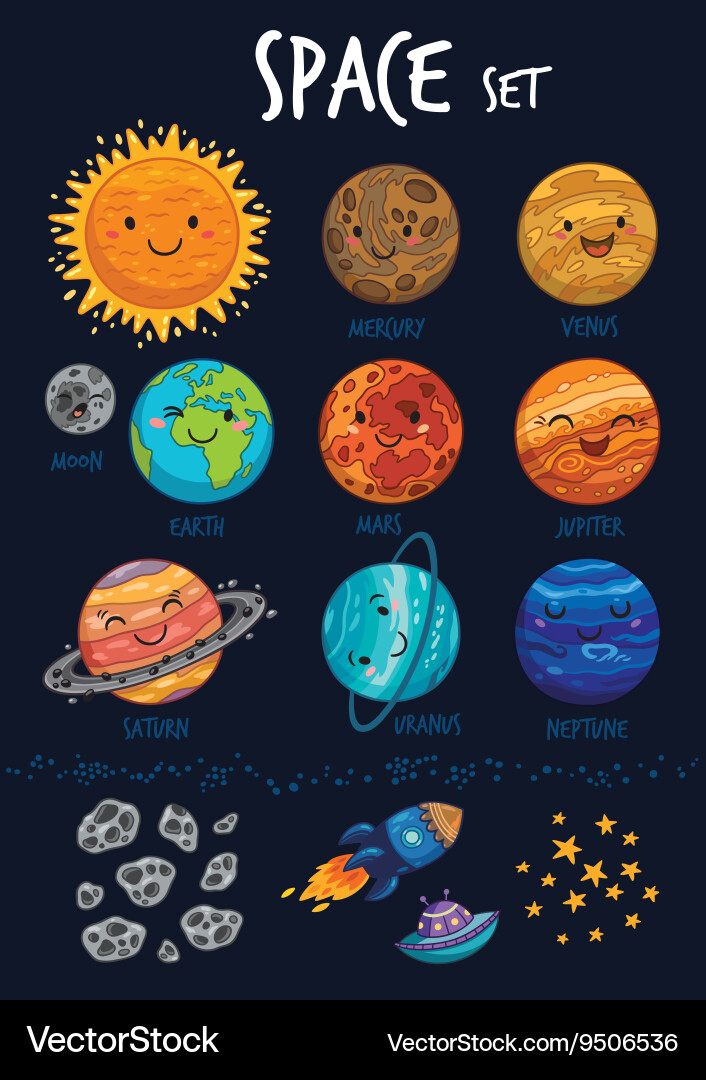 Space set collection cute cartoon planet Vector Image