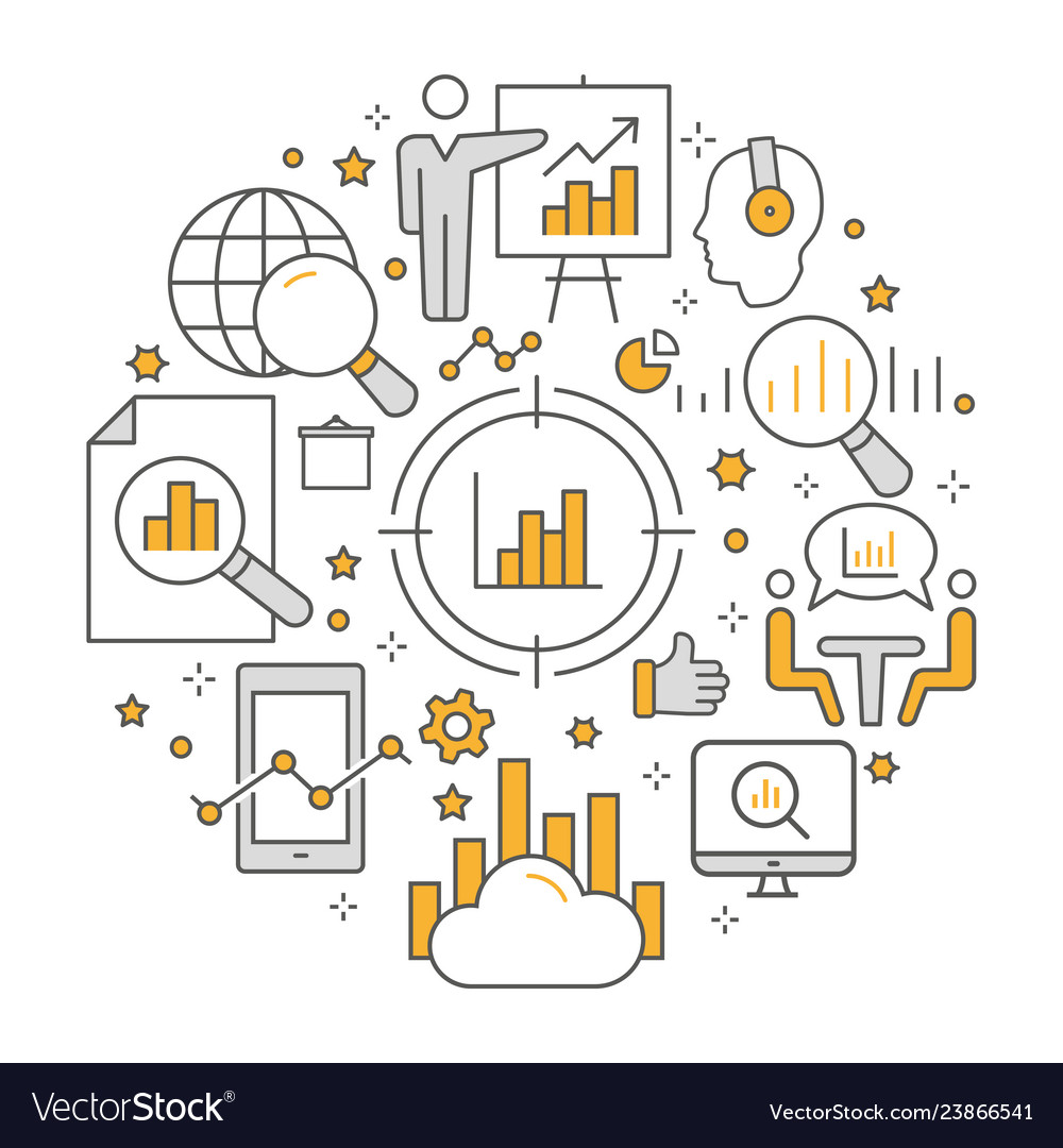 Data analysis circle template flat line icons Vector Image