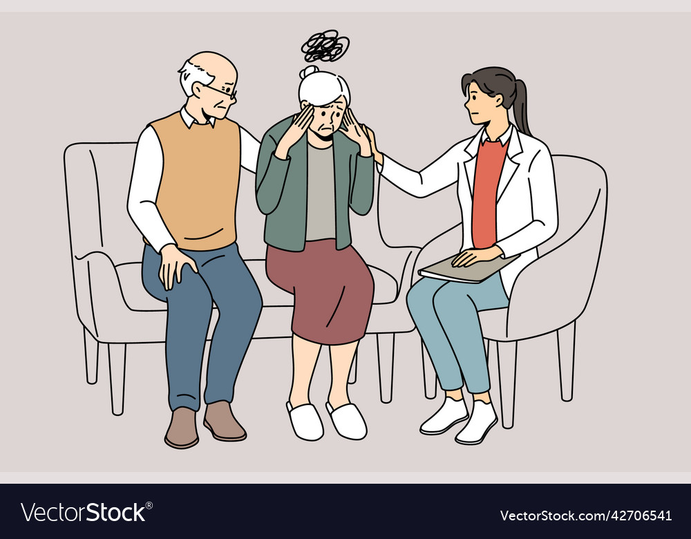 Doctor Helping Senior Woman With Memory Loss Vector Image