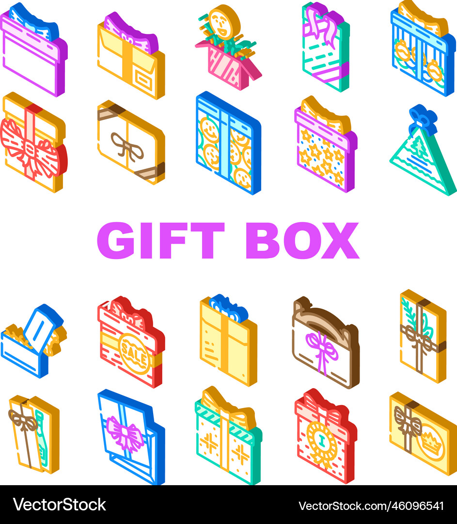 Gift box birthday ribbon icons set Royalty Free Vector Image