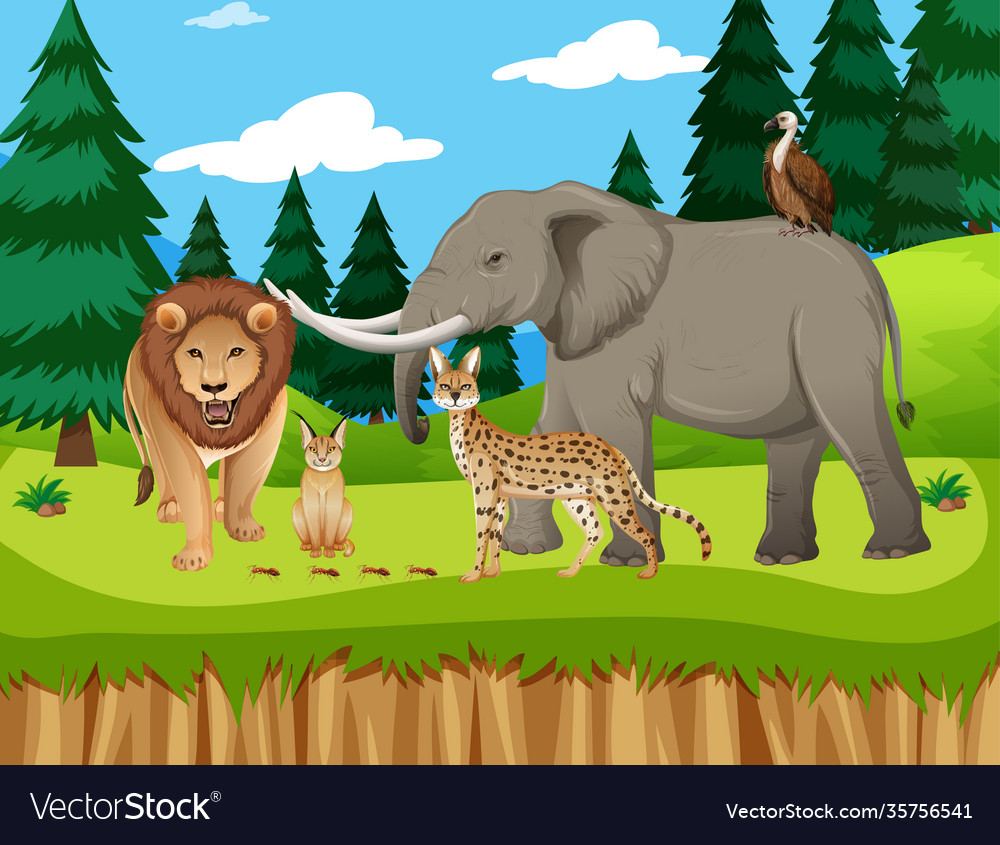 Group wild african animal in zoo scene Royalty Free Vector