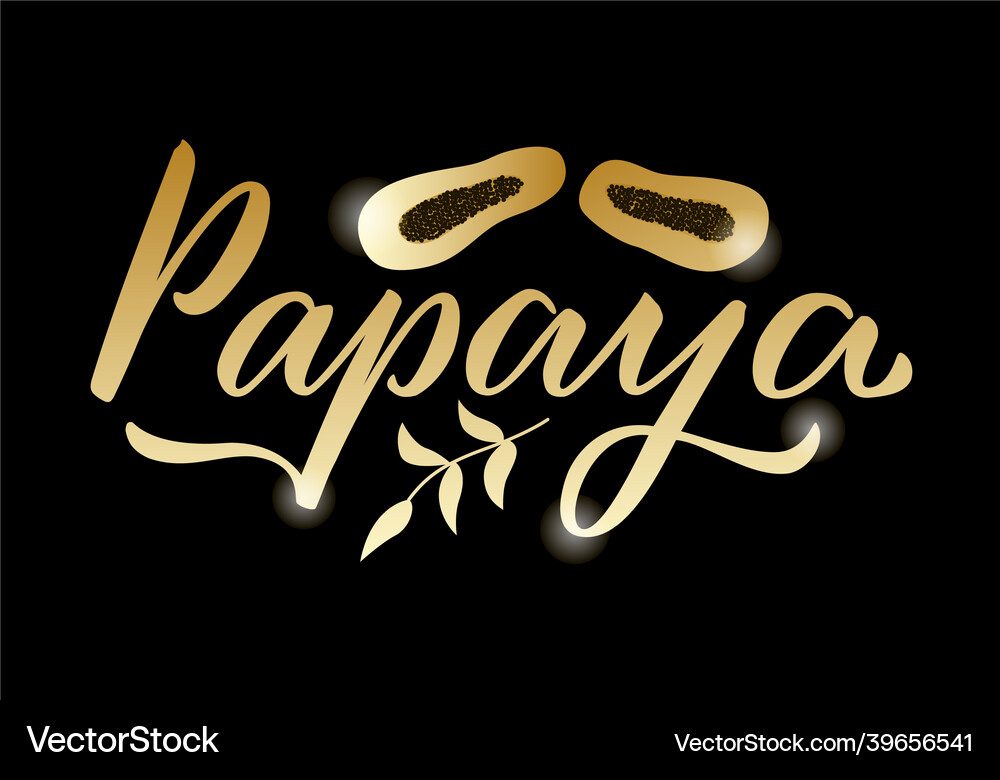 Papaya golden gradient word on black background Vector Image