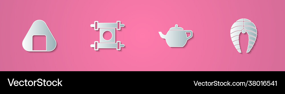 Set paper cut sushi decree paper parchment Vector Image