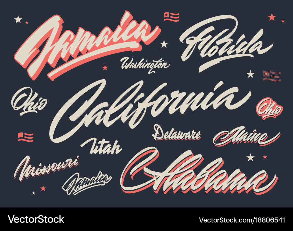 Usa states brush lettering Royalty Free Vector Image