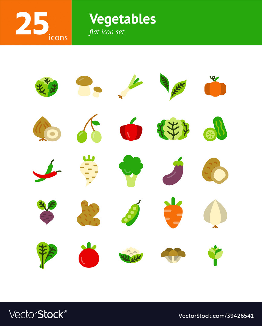 Vegetables flat icon set Royalty Free Vector Image
