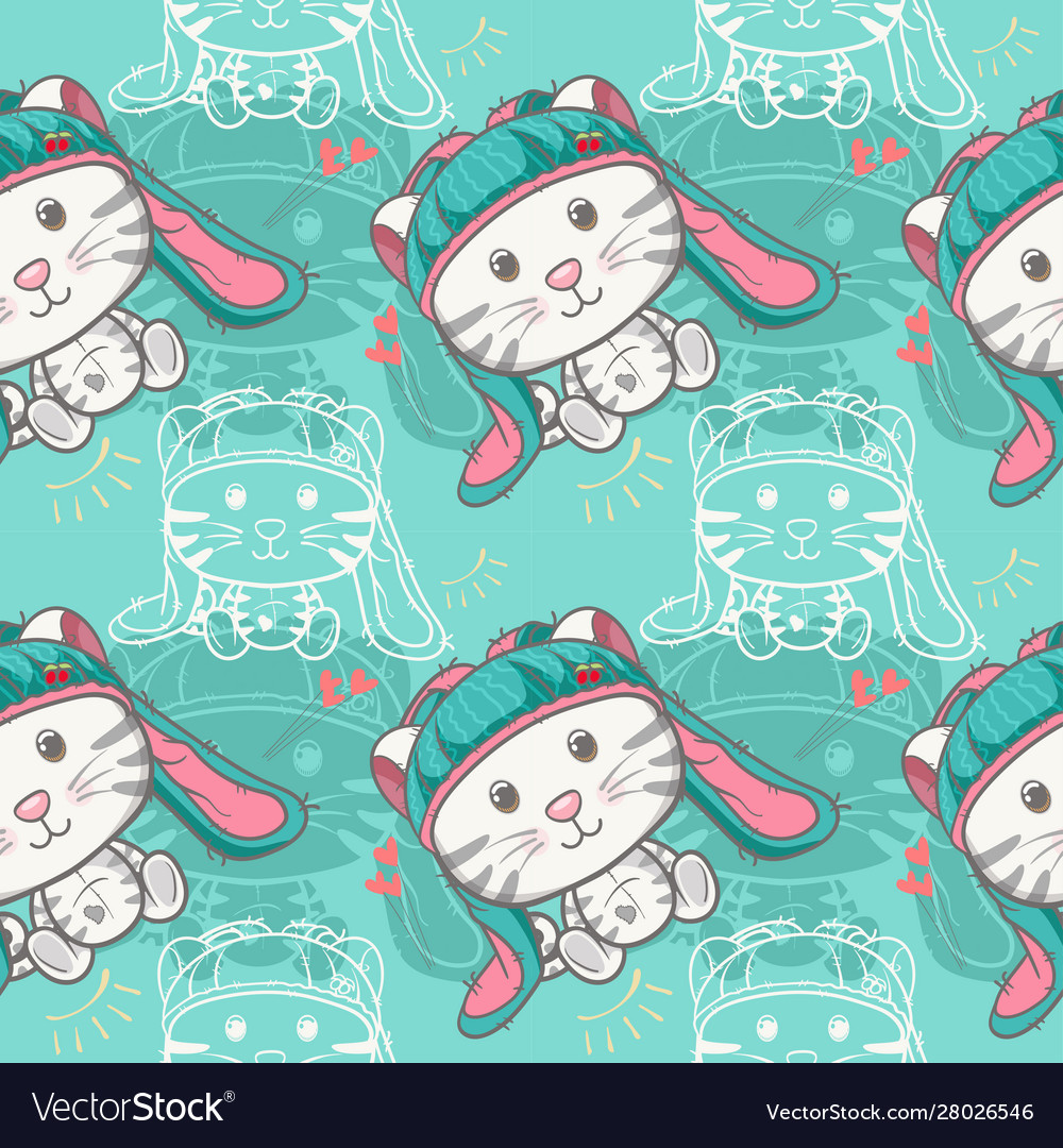 Cute kitten seamless pattern Royalty Free Vector Image