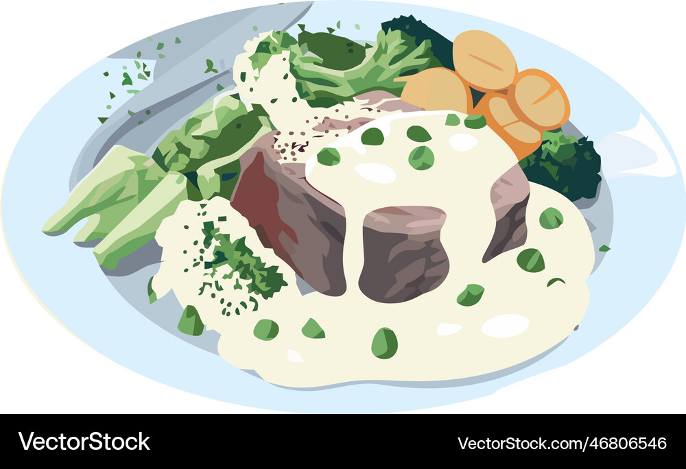 Fresh gourmet meal on plate with vegetables Vector Image