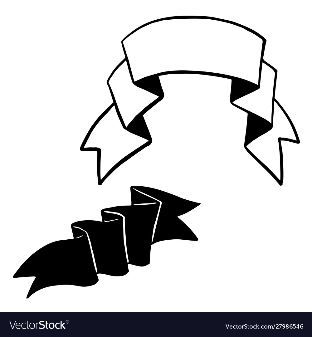 Ribbons set black and white engraved ink Vector Image