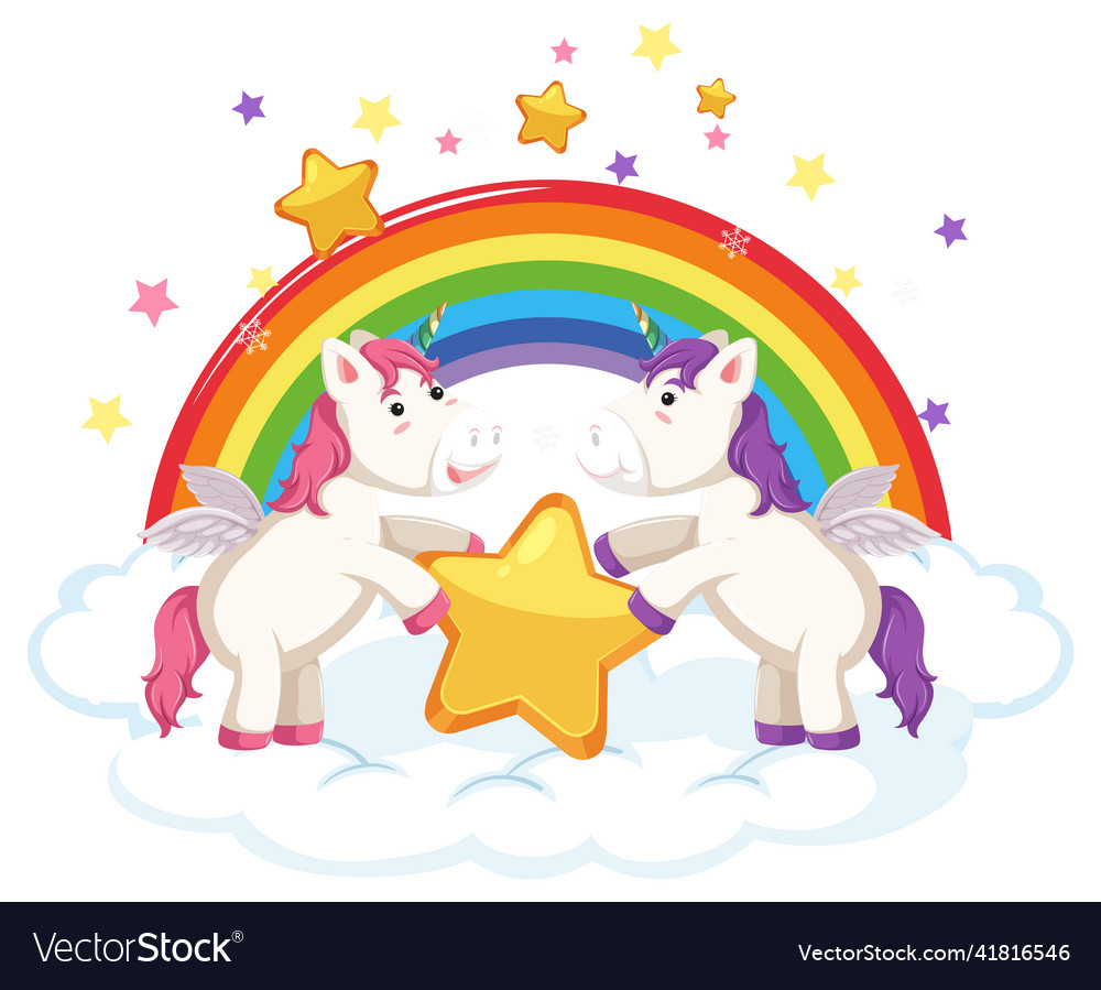 Two cute unicorns holding a star together Vector Image