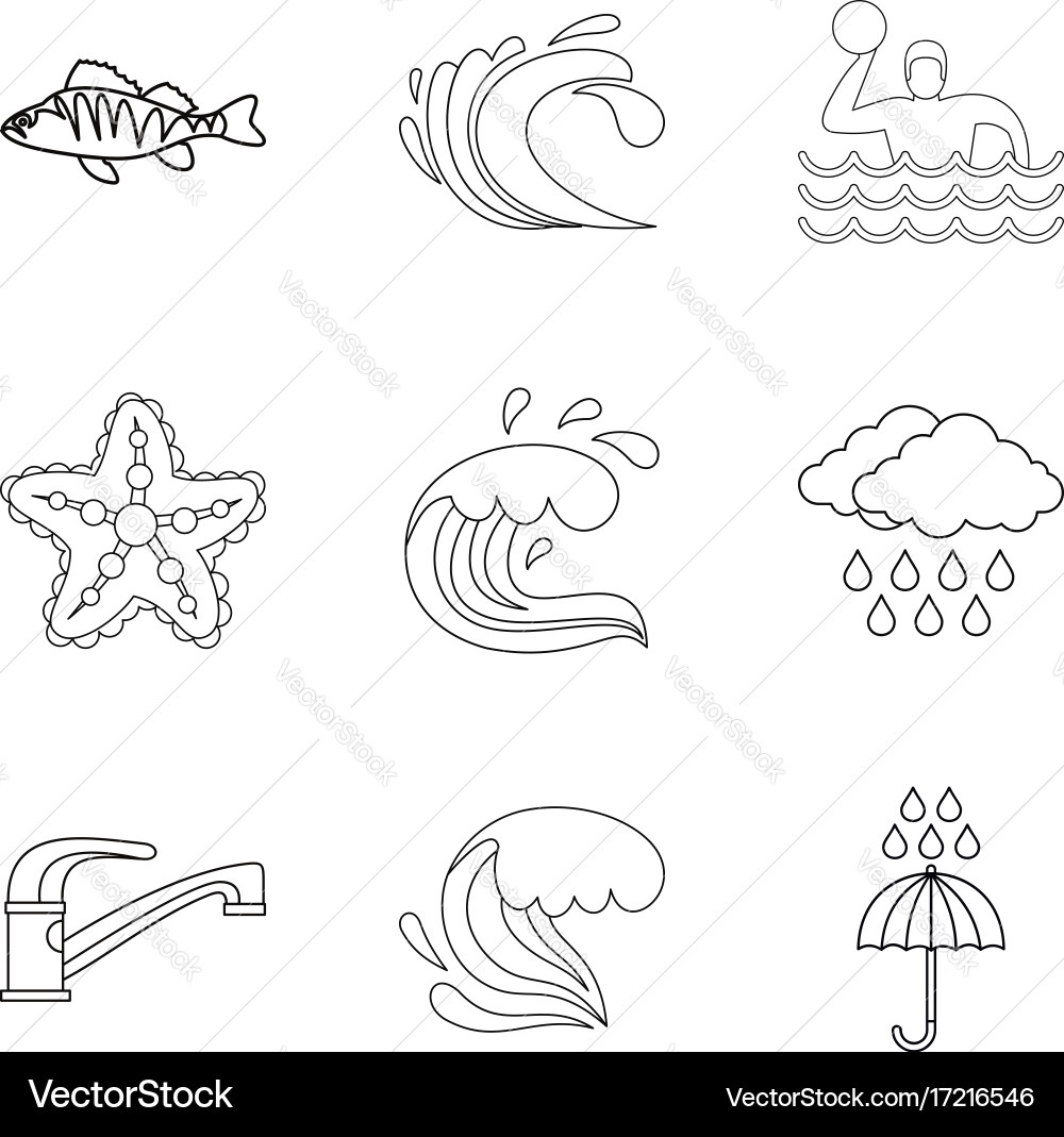 Water game icons set outline style Royalty Free Vector Image