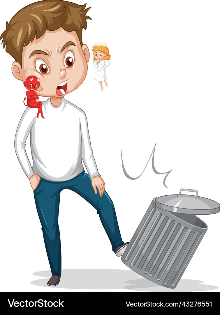 Cartoon character with devil and angel fighting Vector Image