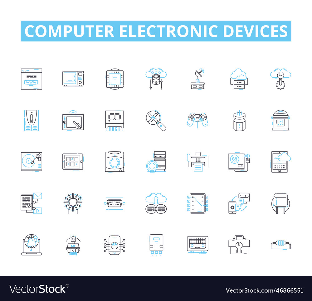 Computer Electronic Devices Linear Icons Set Vector Image